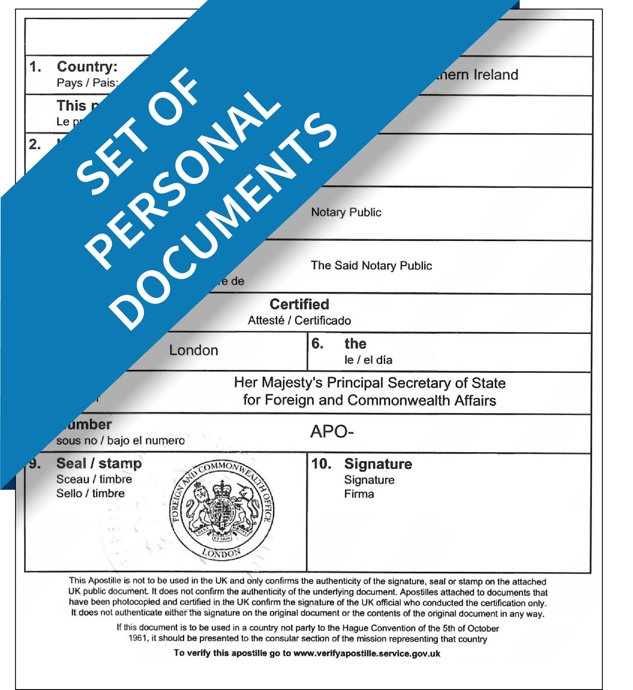 Set of Personal Documents – The Hague Apostille